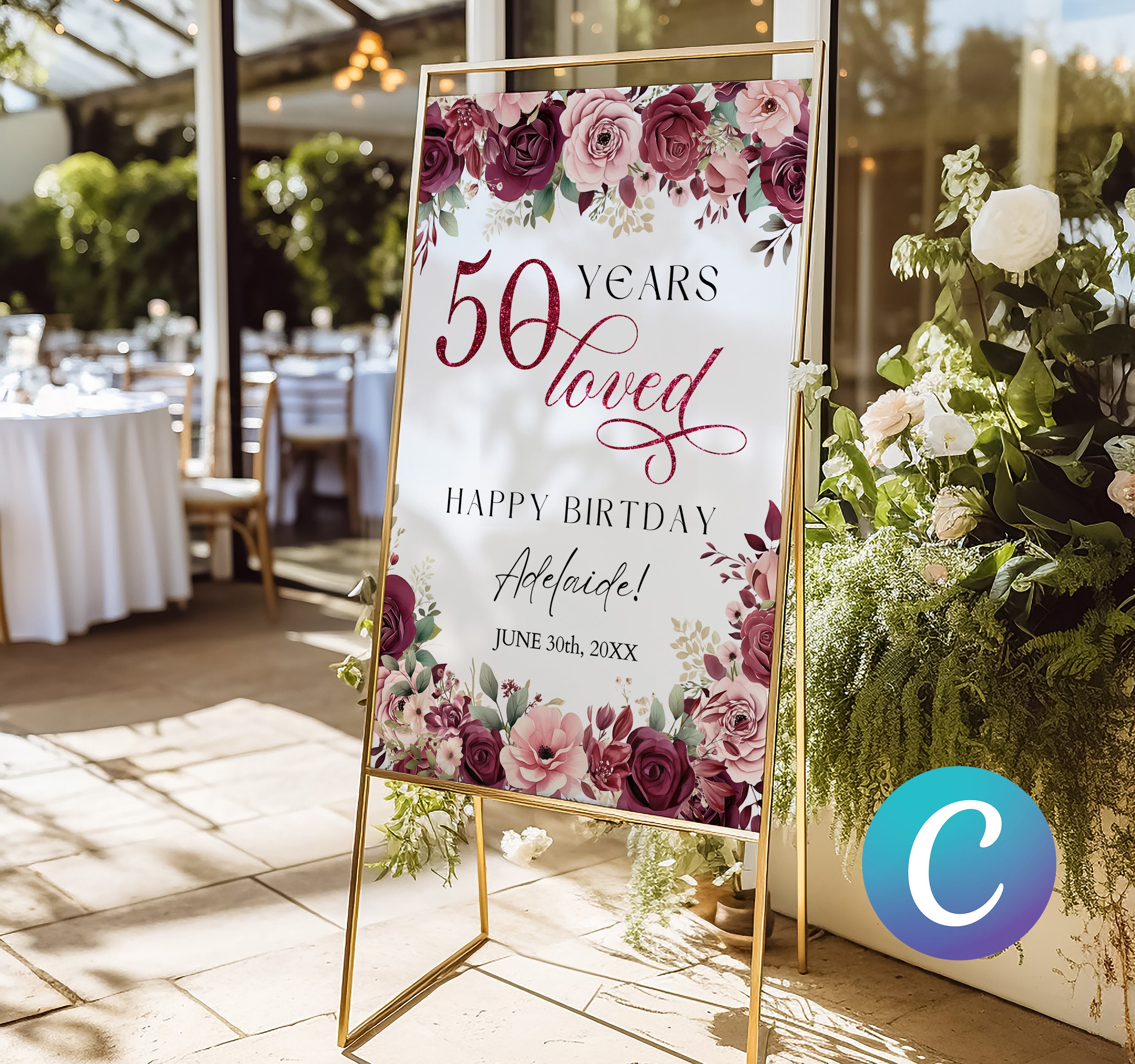 60th Birthday Welcome Sign Template for Mother Grandma, Pink Burgundy ...