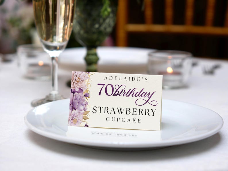 70th Birthday Food Label Canva Template for Mother Grandma, Lilac ...