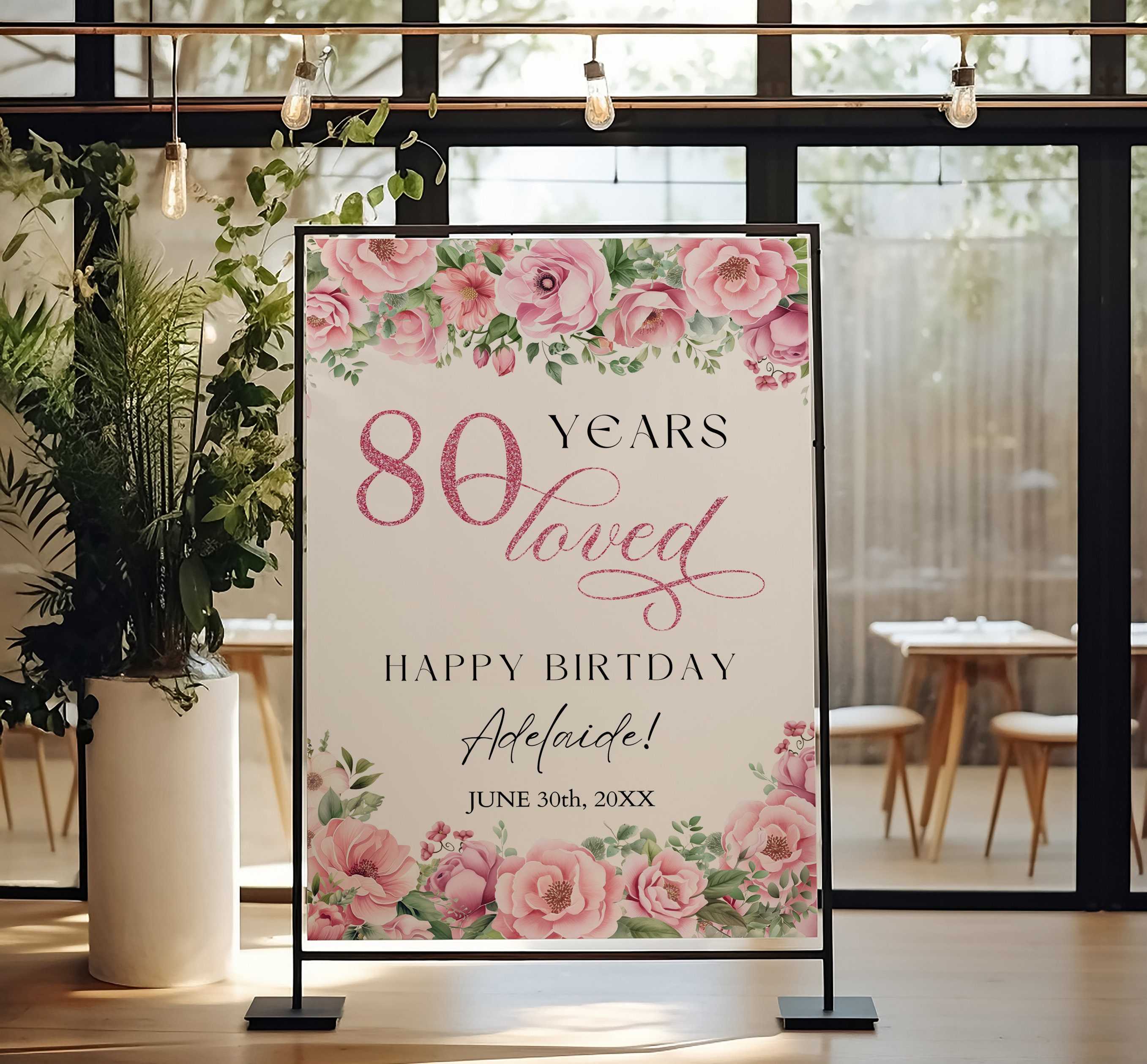 80th Birthday Welcome Sign Template for Mother Grandma Woman, Pink ...
