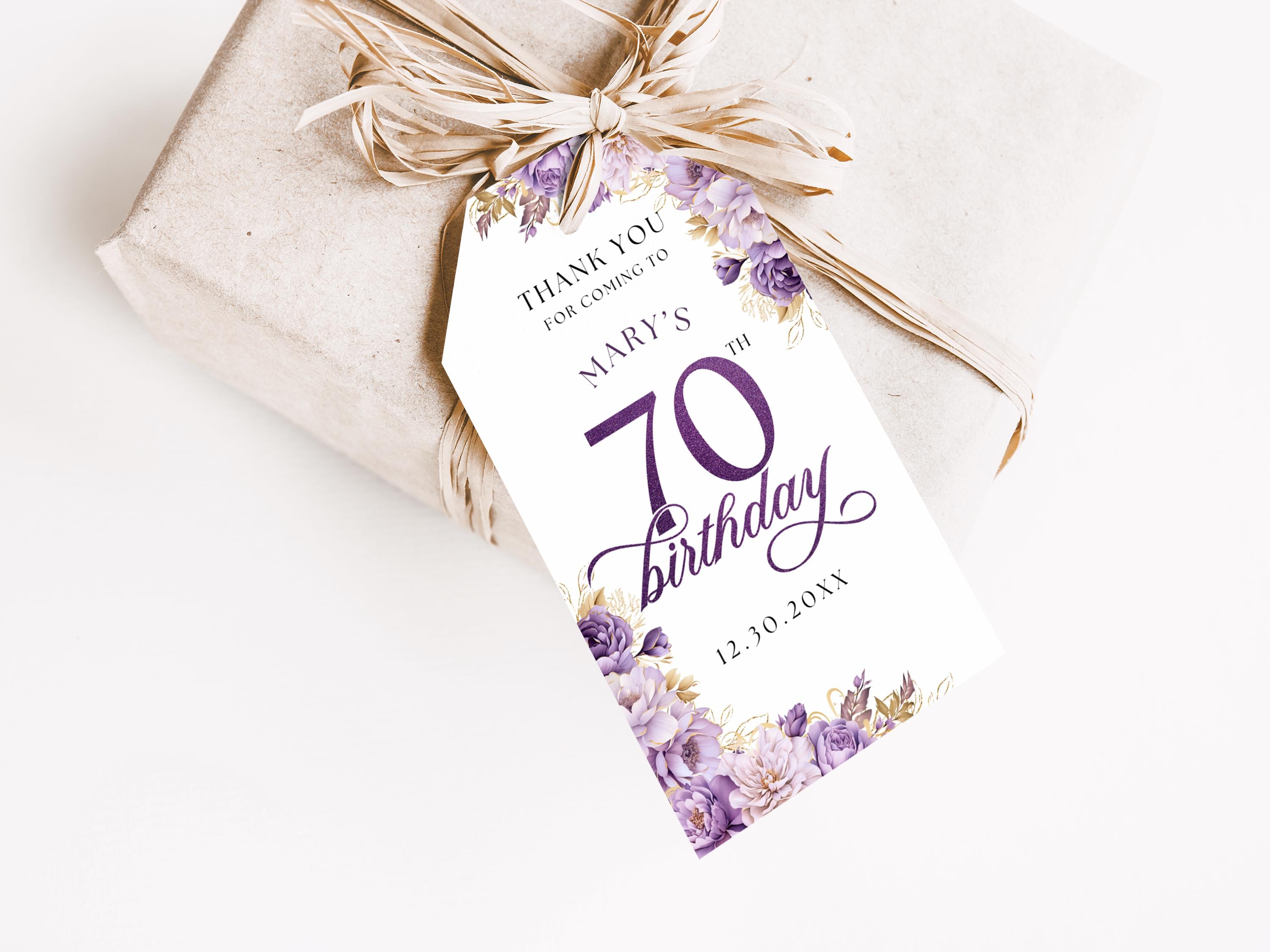 70th Birthday Thank You for Coming Tag Template Mother Grandma, Lilac ...