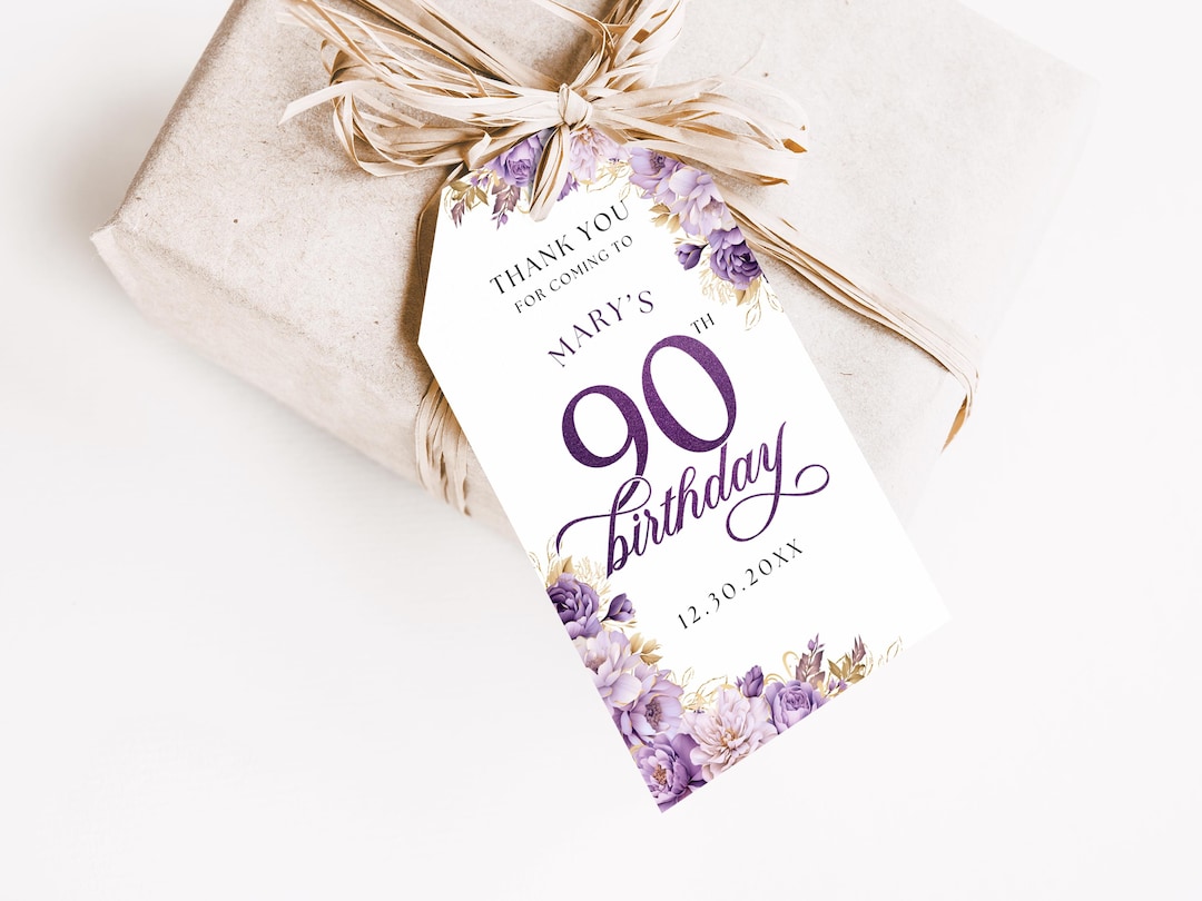 90th Birthday Thank You for Coming Tag Template Mother Grandma, Lilac ...