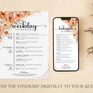 Editable Peach Fuzz Floral Watercolor Wedding Day Timeline Canva ...