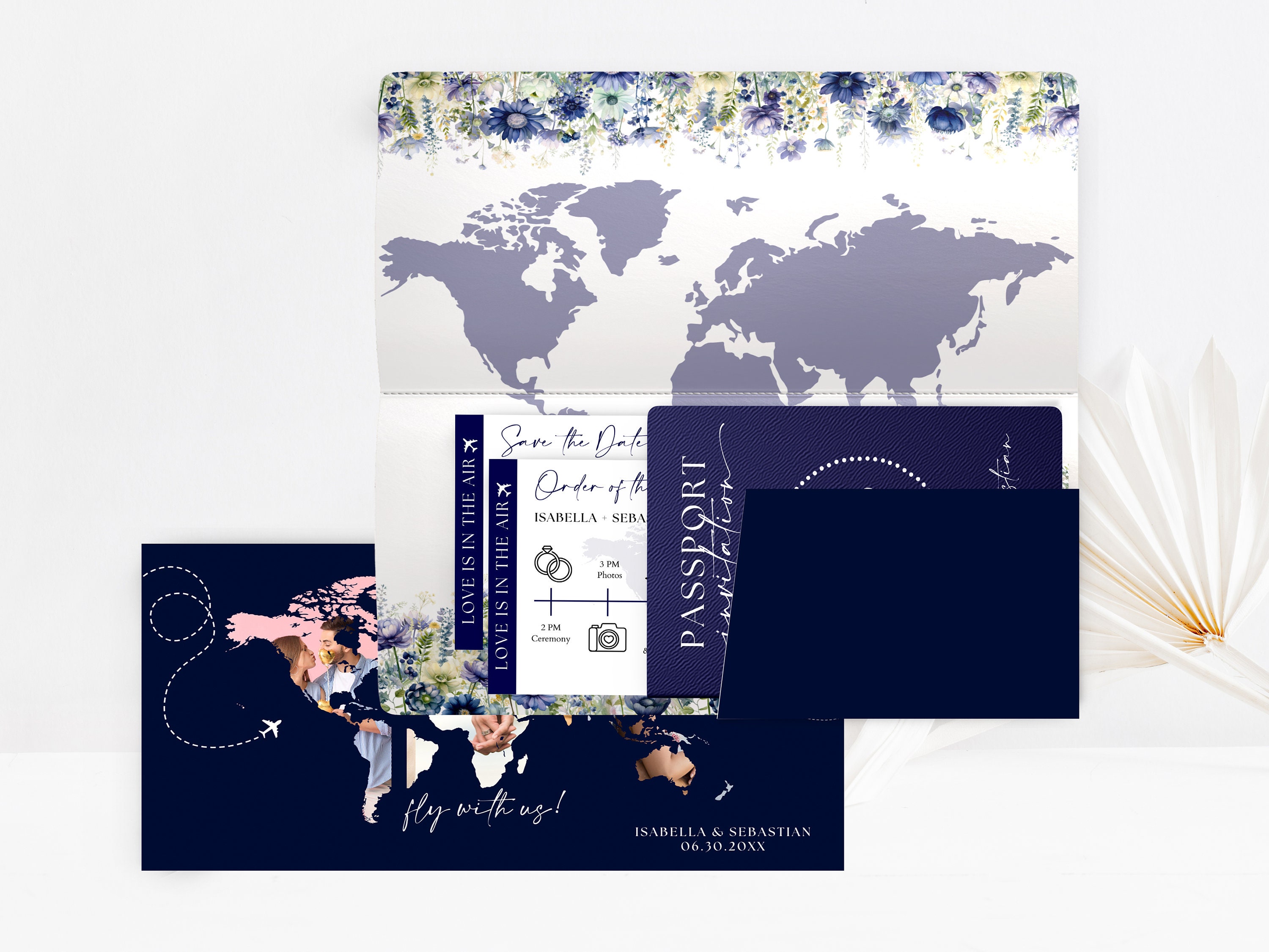 Navy Blue Passport Invitation Canva Template W/ Boarding Pass & Save ...