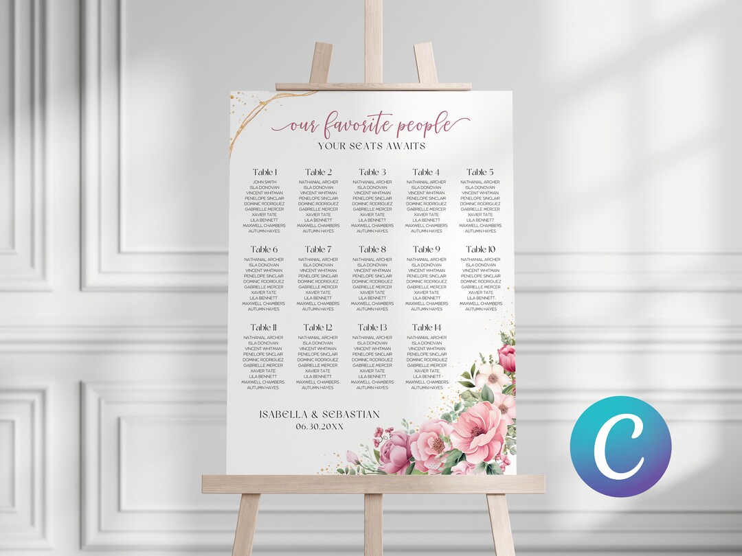 Dusty Pink Large Wedding Seating Chart, Powder Pink Peonies Floral ...