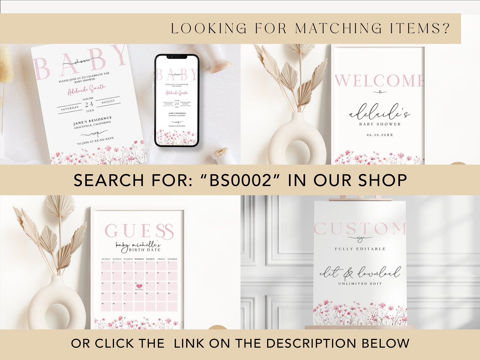 EDITABLE Pink Minimalist Food Label Canva Template for Baby Shower ...