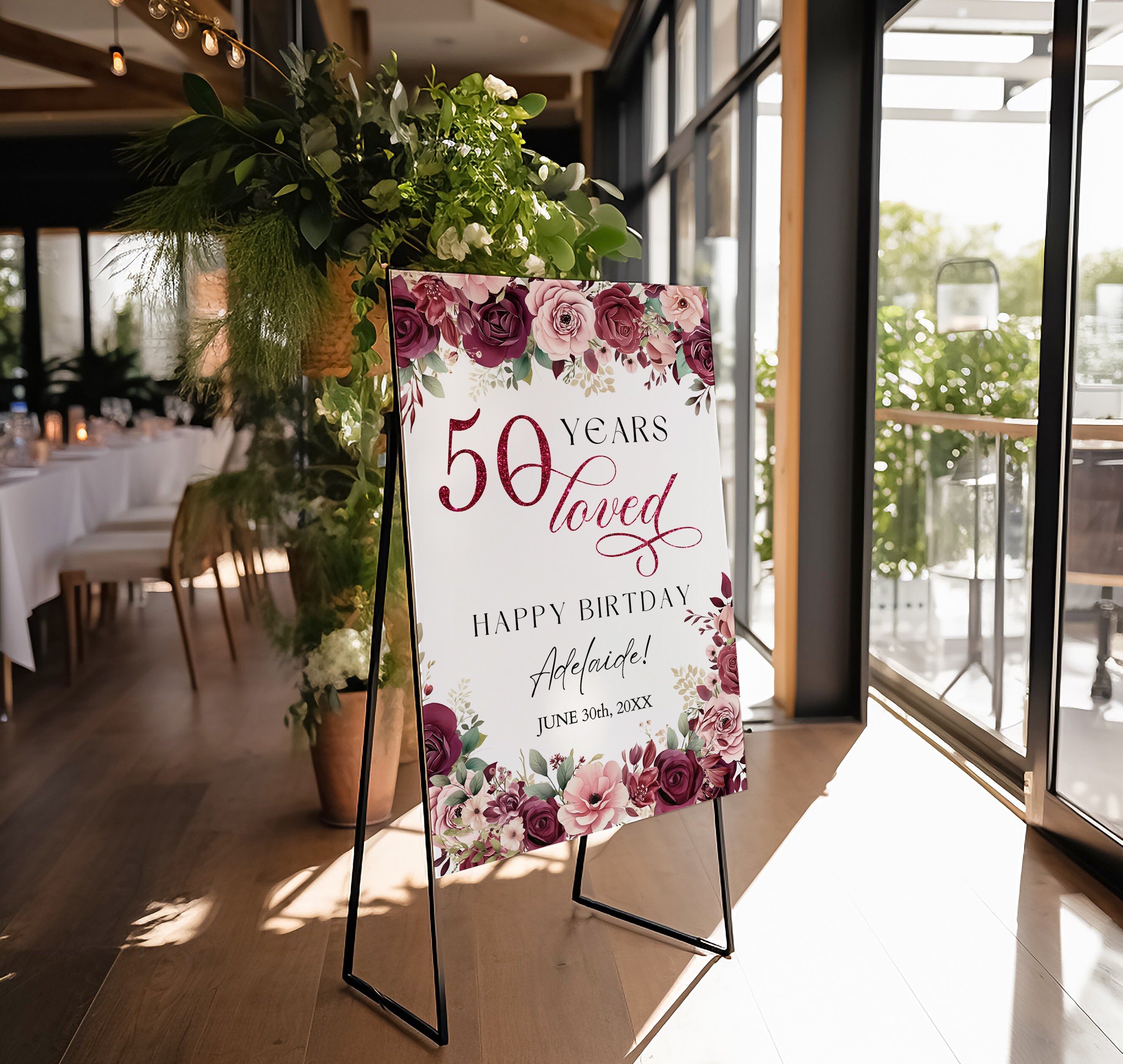 50th Birthday Welcome Sign Template for Mother Grandma Women, Pink ...