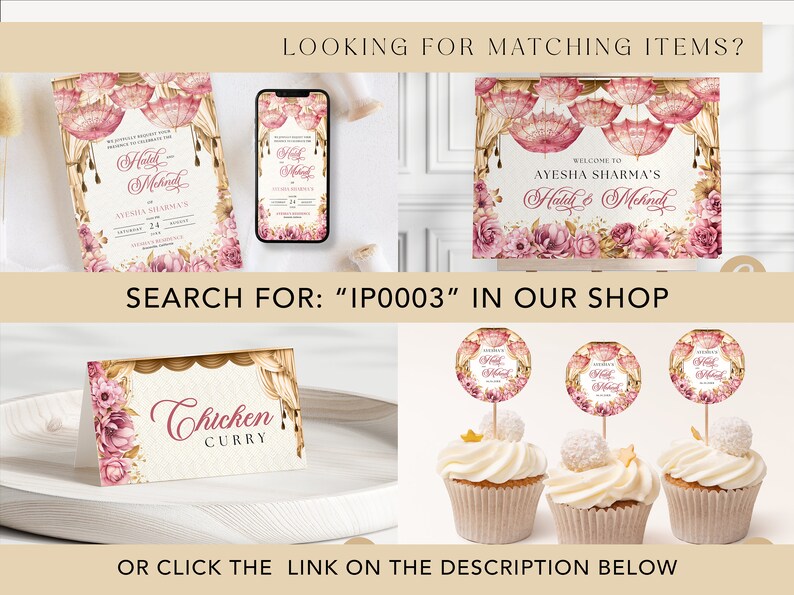 Mehndi Pink Gold Editable Food Label Canva Template for Indian Wedding ...