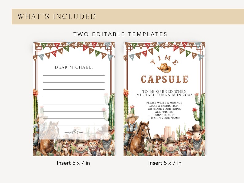 Editable My First Rodeo Birthday Time Capsule Canva Template, Wild West ...