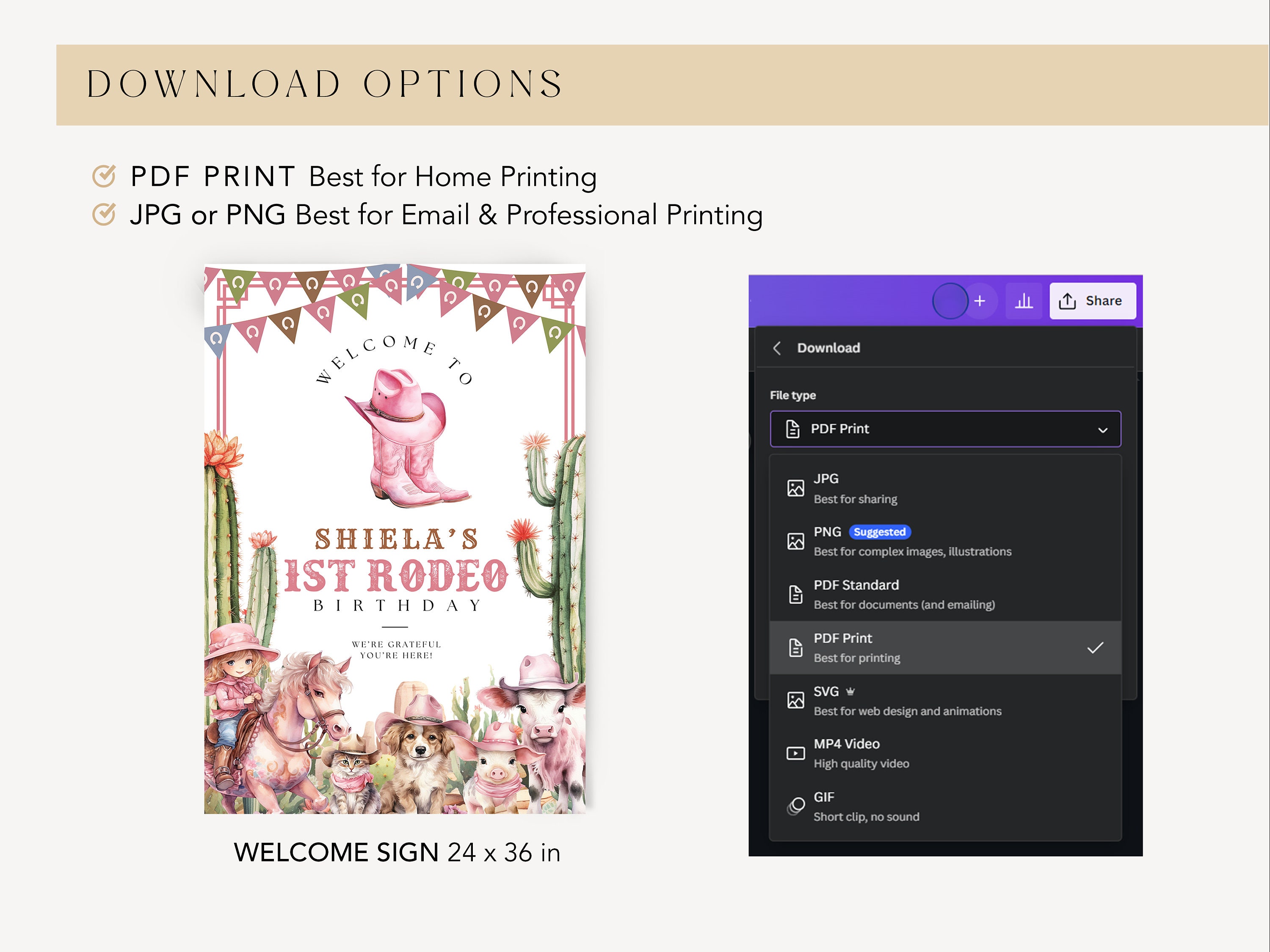 Editable My First Pink Rodeo Birthday Welcome Sign Canva Template, Pink ...