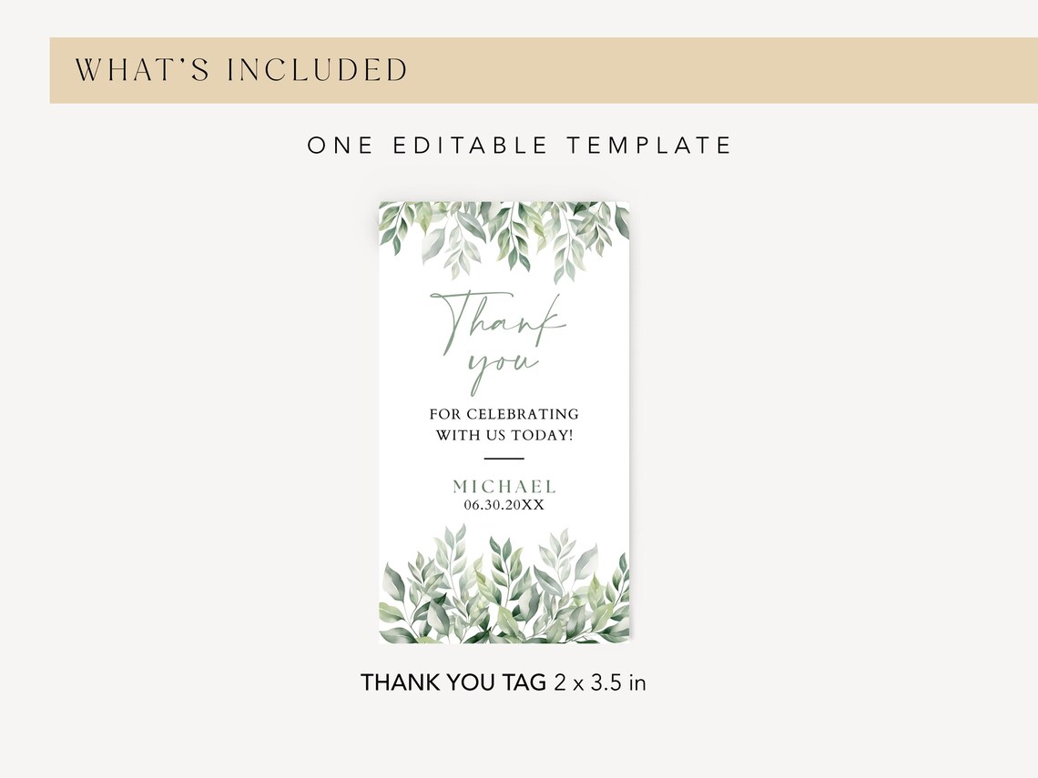 LDS Baptism Thank You Tag for Boy Girl Canva Template, Greenery Latter ...
