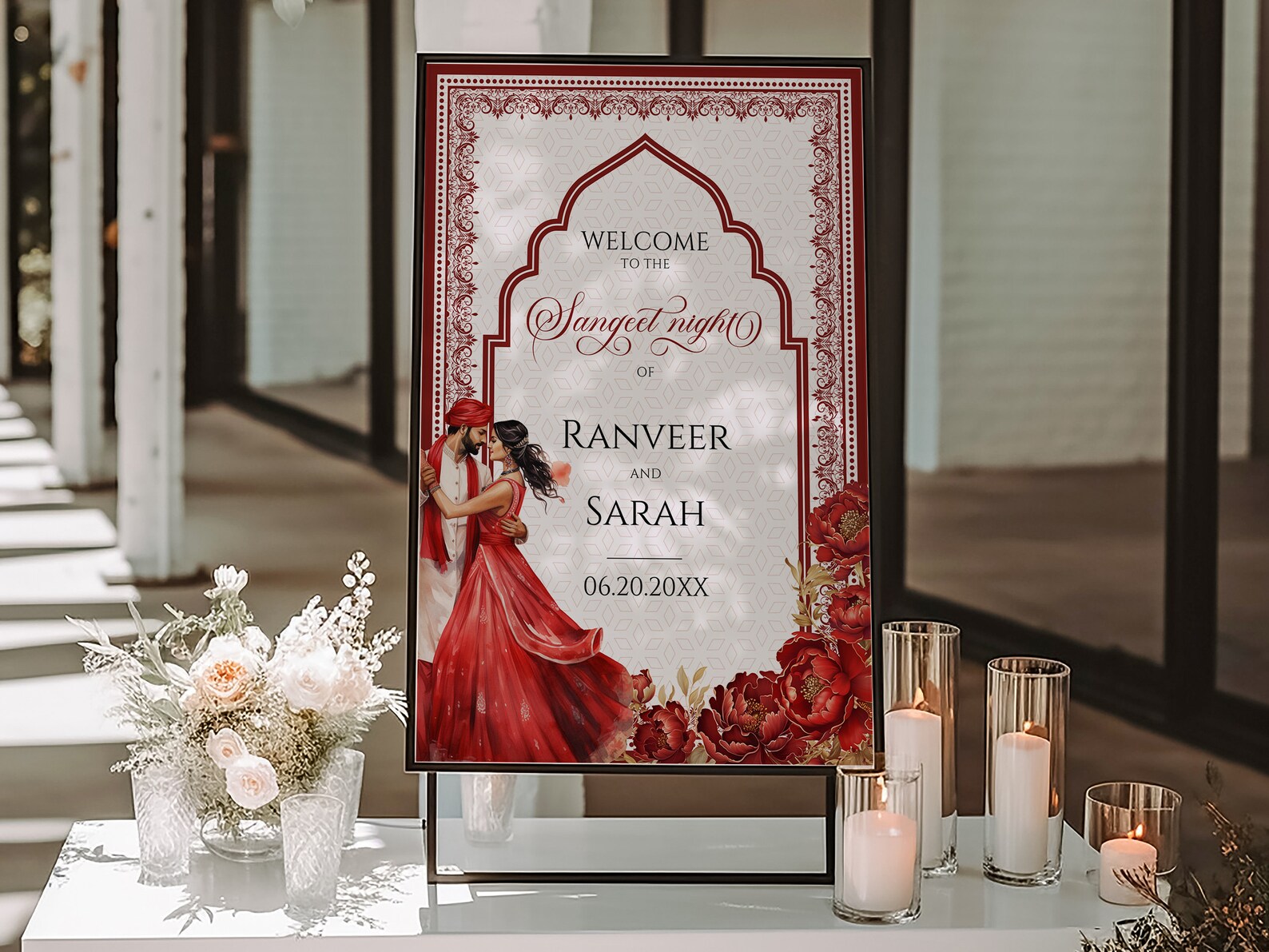 Sangeet Welcome Sign Canva Template for Red Wedding, Indian Wedding ...