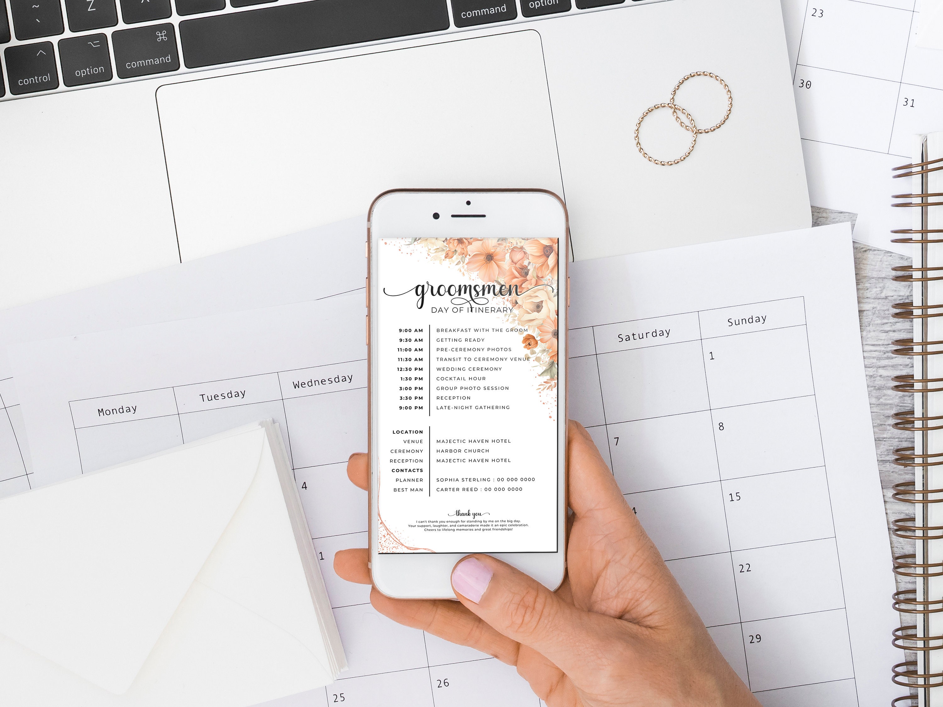 Editable Peach Fuzz Floral Watercolor Wedding Day Timeline Canva ...