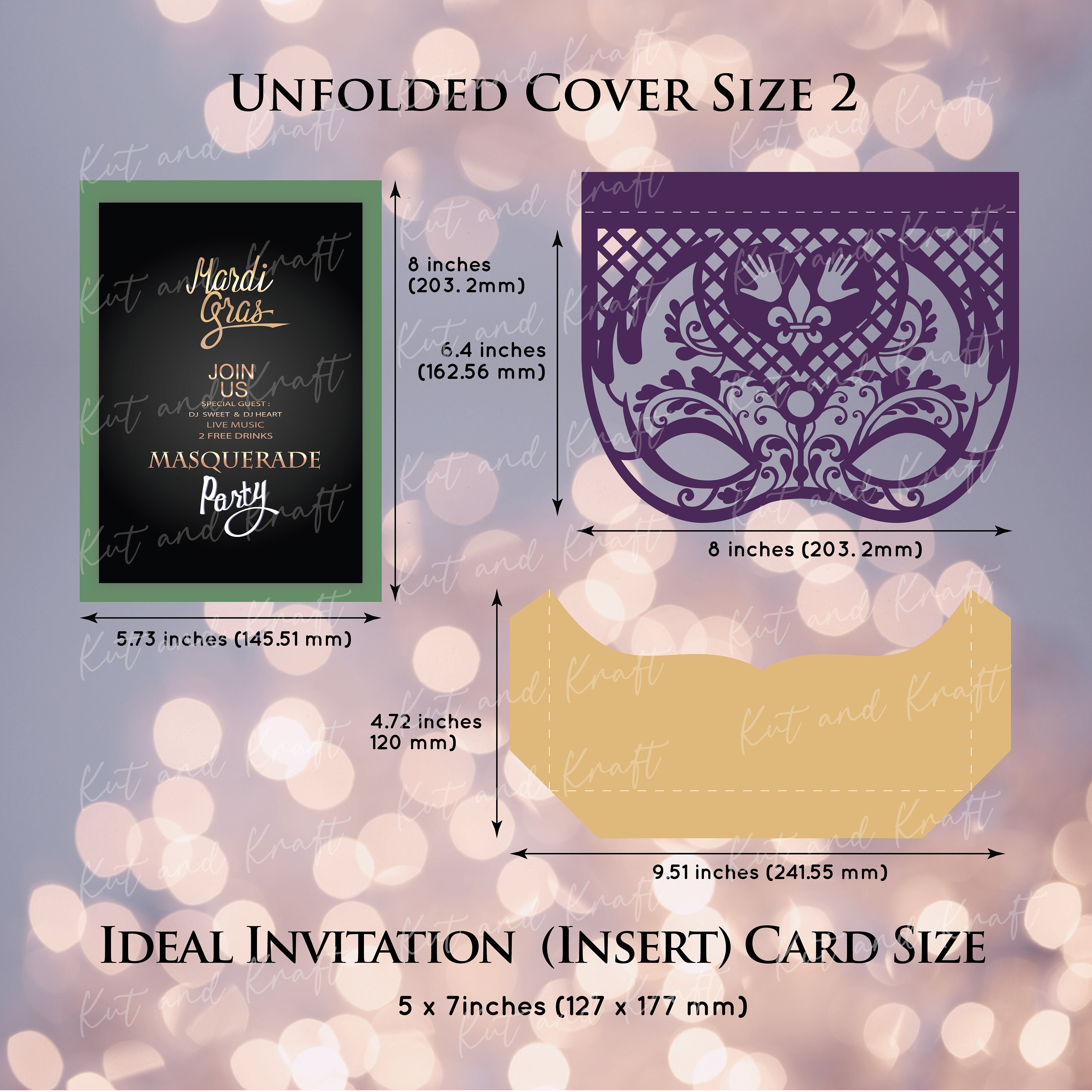 Mardi Grass Masquerade Mask Laser Cut Template Envelope Invitation ...