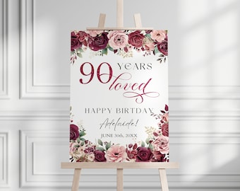 80th Birthday Welcome Sign Template for Mother Grandma, Pink Burgundy ...
