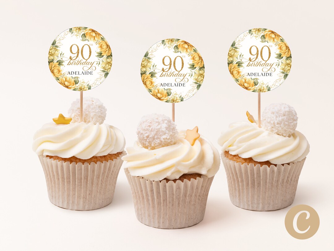 90th Birthday Cupcake Cake Topper Canva Template for Mother Grandma ...