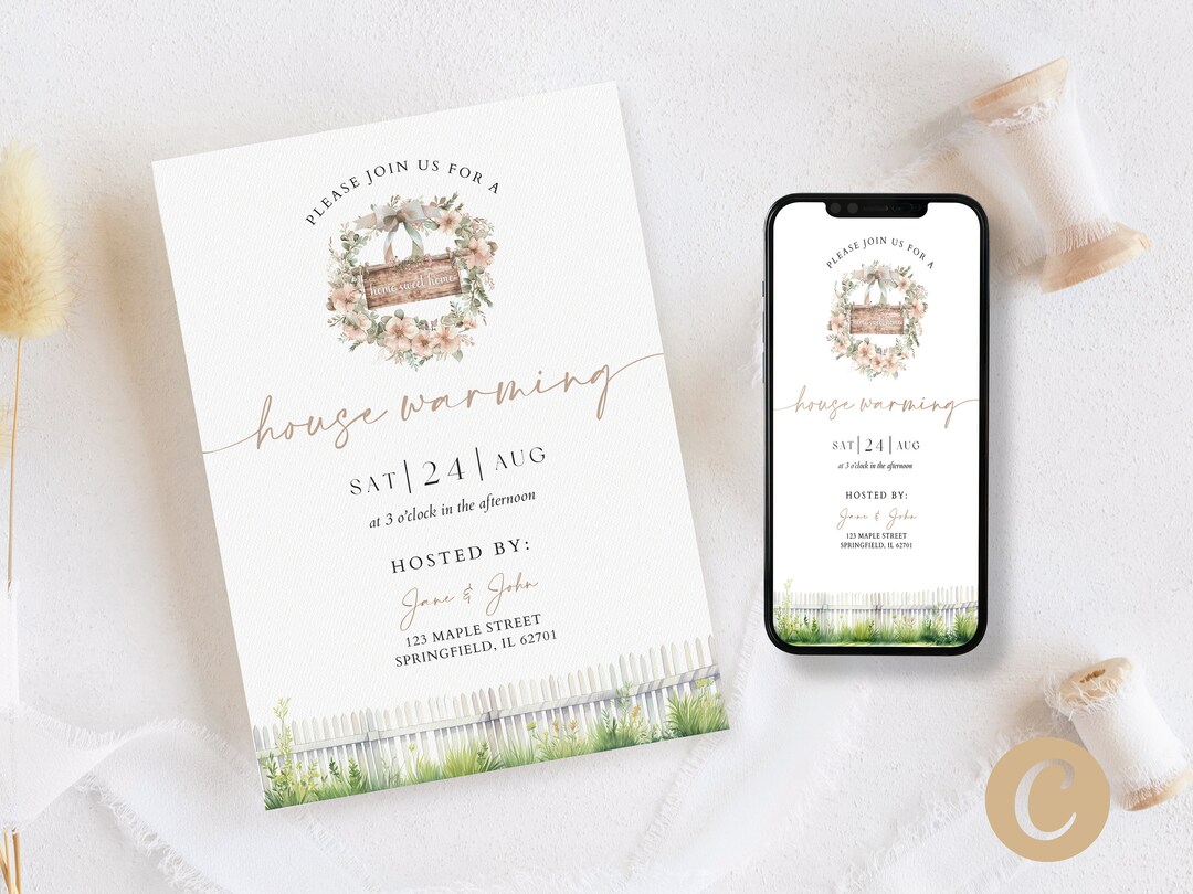 Editable Home Sweet Home Door Wreath Housewarming Invitation Canva ...