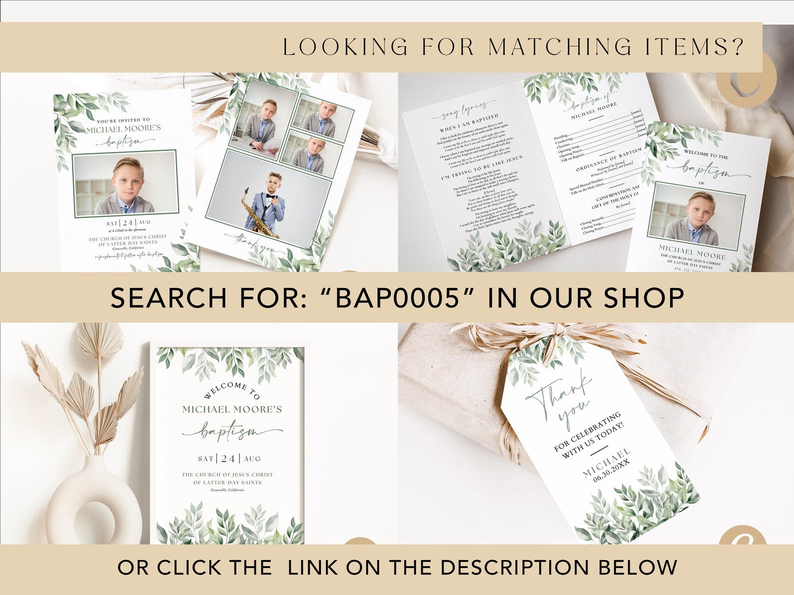 LDS Baptism Thank You Tag for Boy Girl Canva Template, Greenery Latter ...