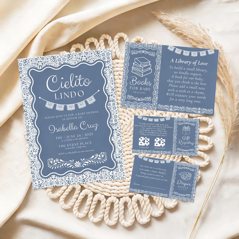 Blue Cielito Lindo Baby Shower Invitation, Mi Cielito Lindo Blue Party ...