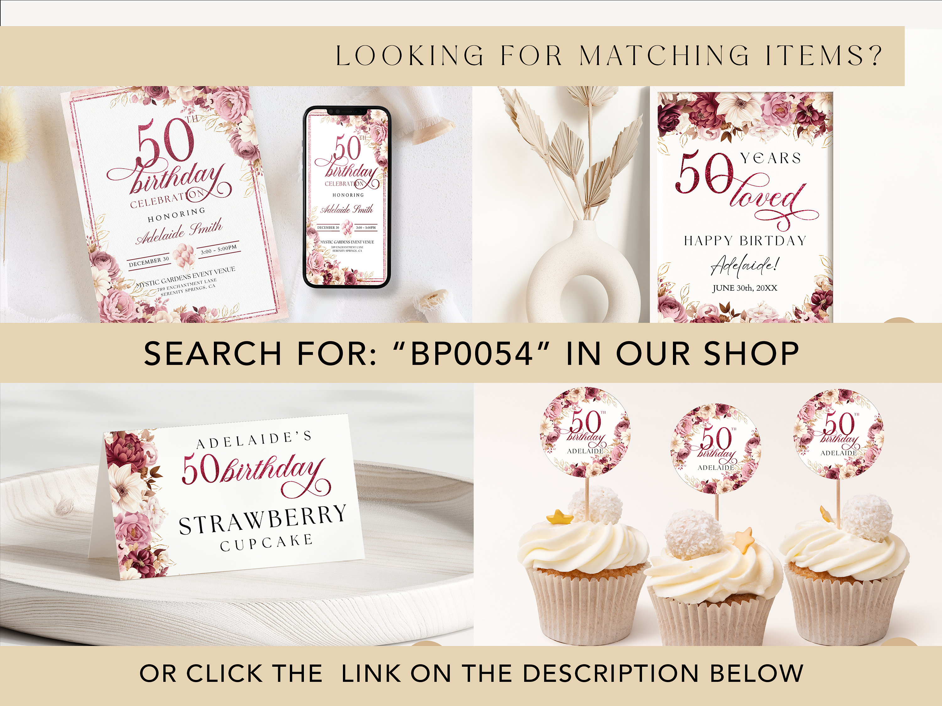 50th Birthday Cupcake Cake Topper Canva Template for Mother Grandma ...