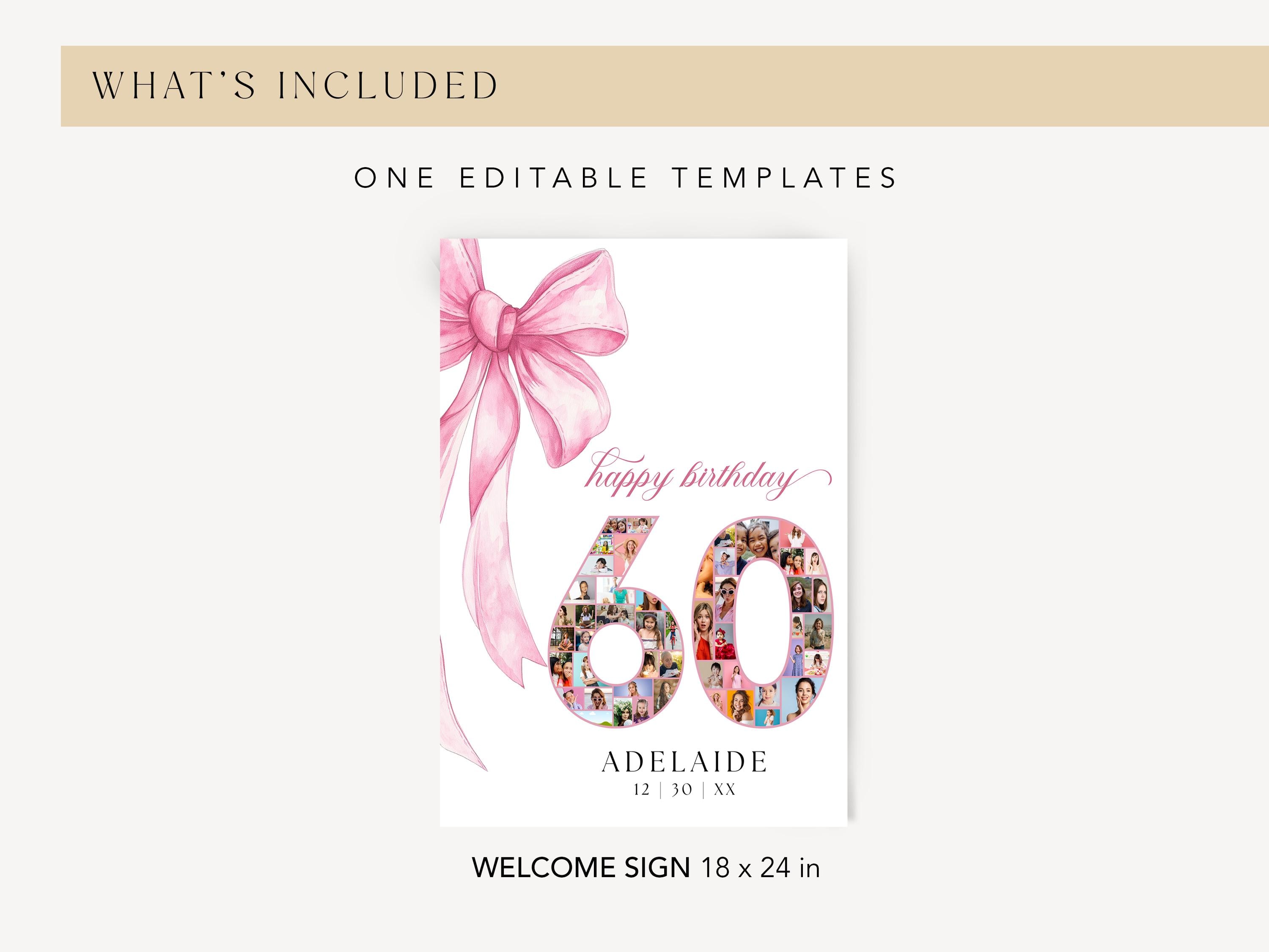 Pink Bow 60th Birthday Photo Collage Poster for Mother Grandma Woman ...