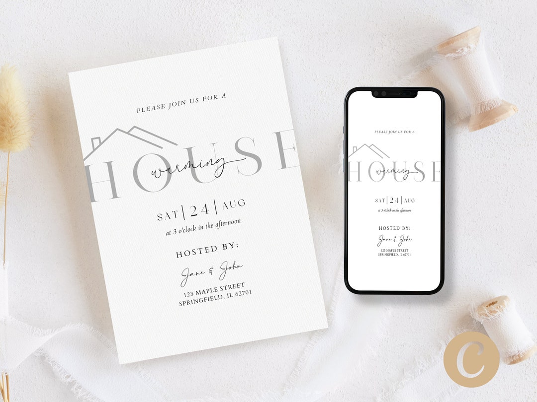 Editable Modern Minimalist Housewarming Invitation Canva Template, New ...