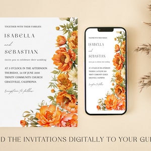 Rustic Orange Wedding Invitation Template, Digital Wedding Invitation ...