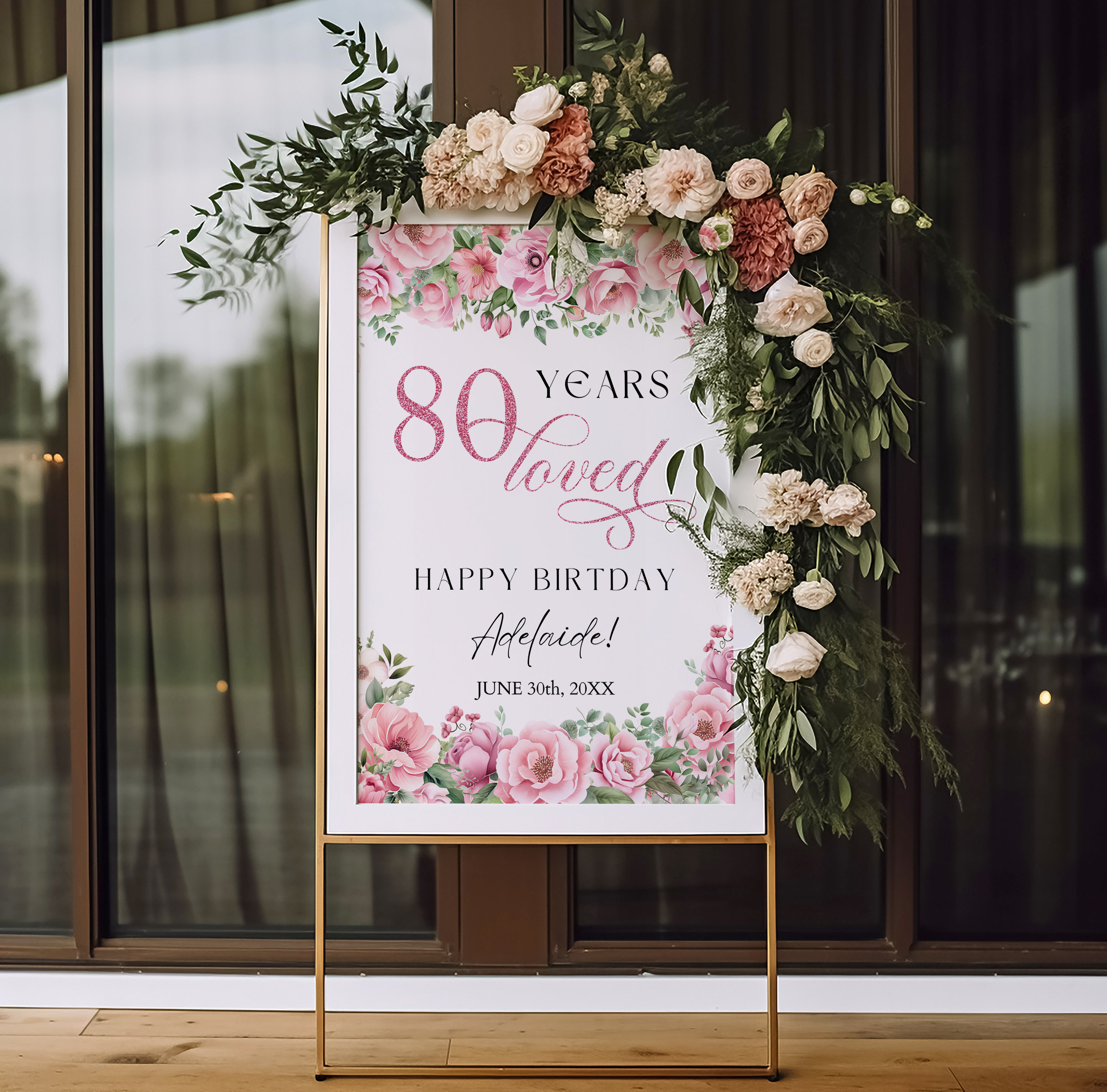 80th Birthday Welcome Sign Template for Mother Grandma Woman, Pink ...