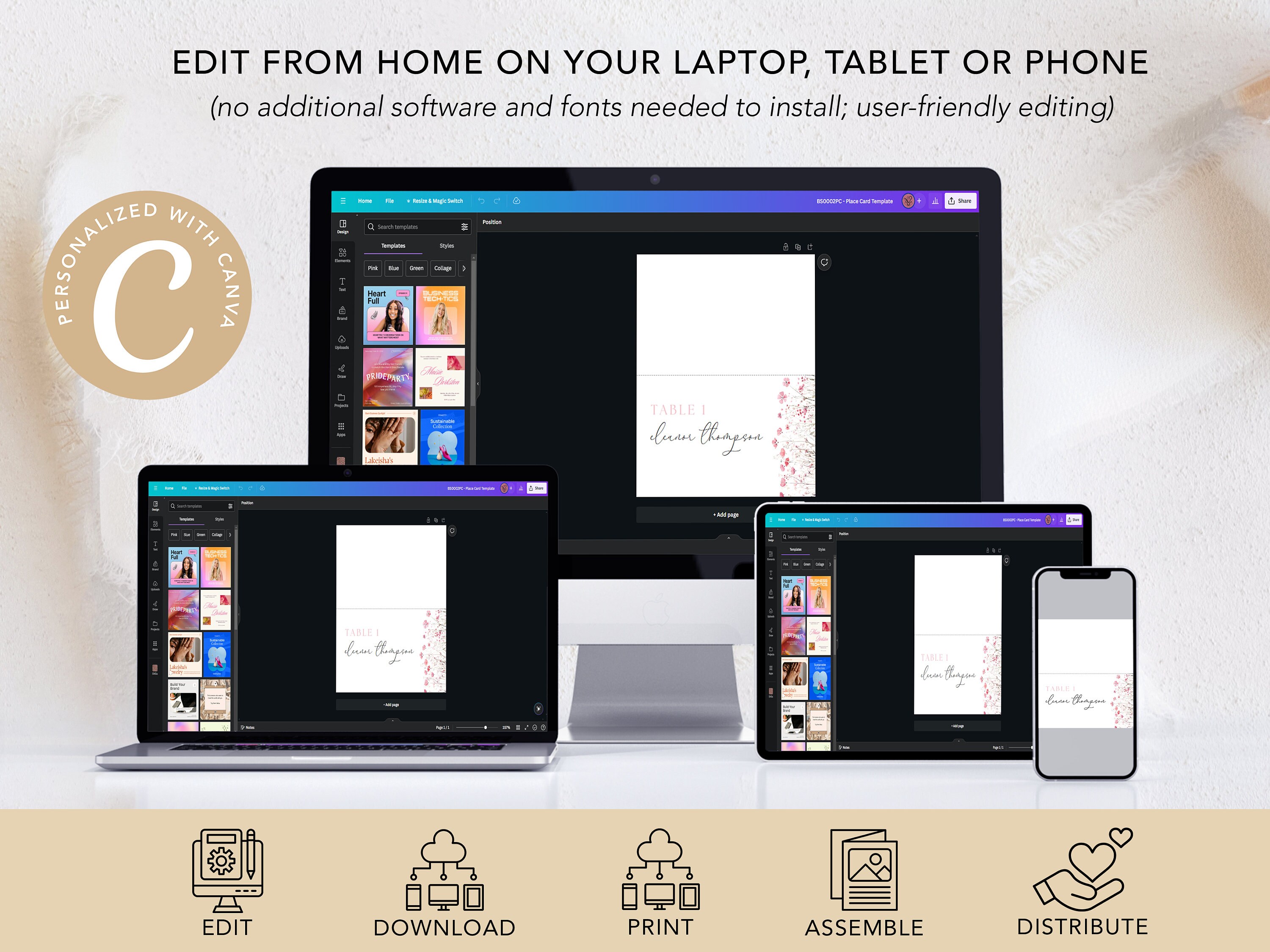 EDITABLE Minimalist Pink Place Cards Canva Template for Baby Shower ...