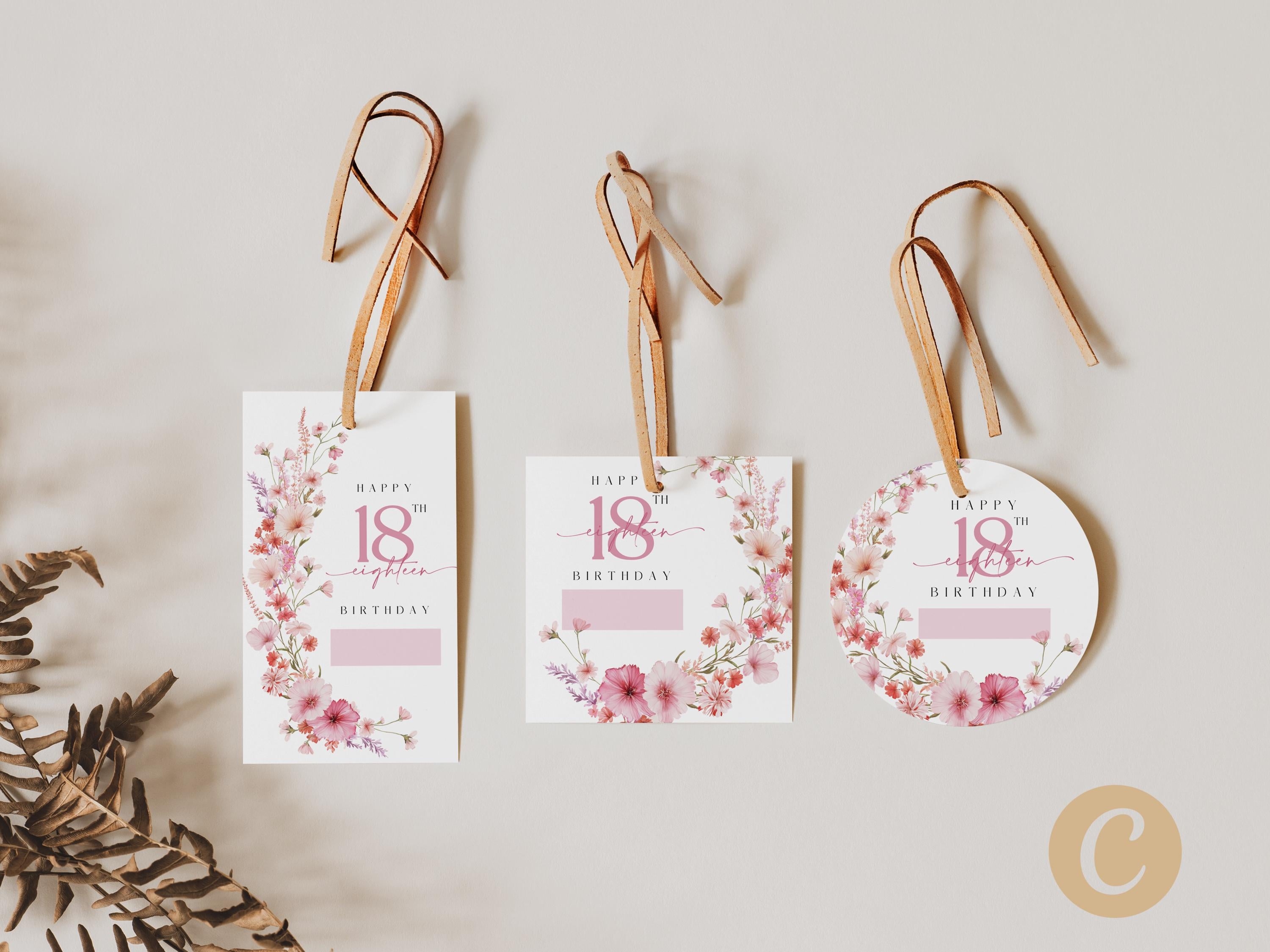 Soft Pink 18th Birthday Gift Tag for Girls, Wildflower 18 Years Old ...