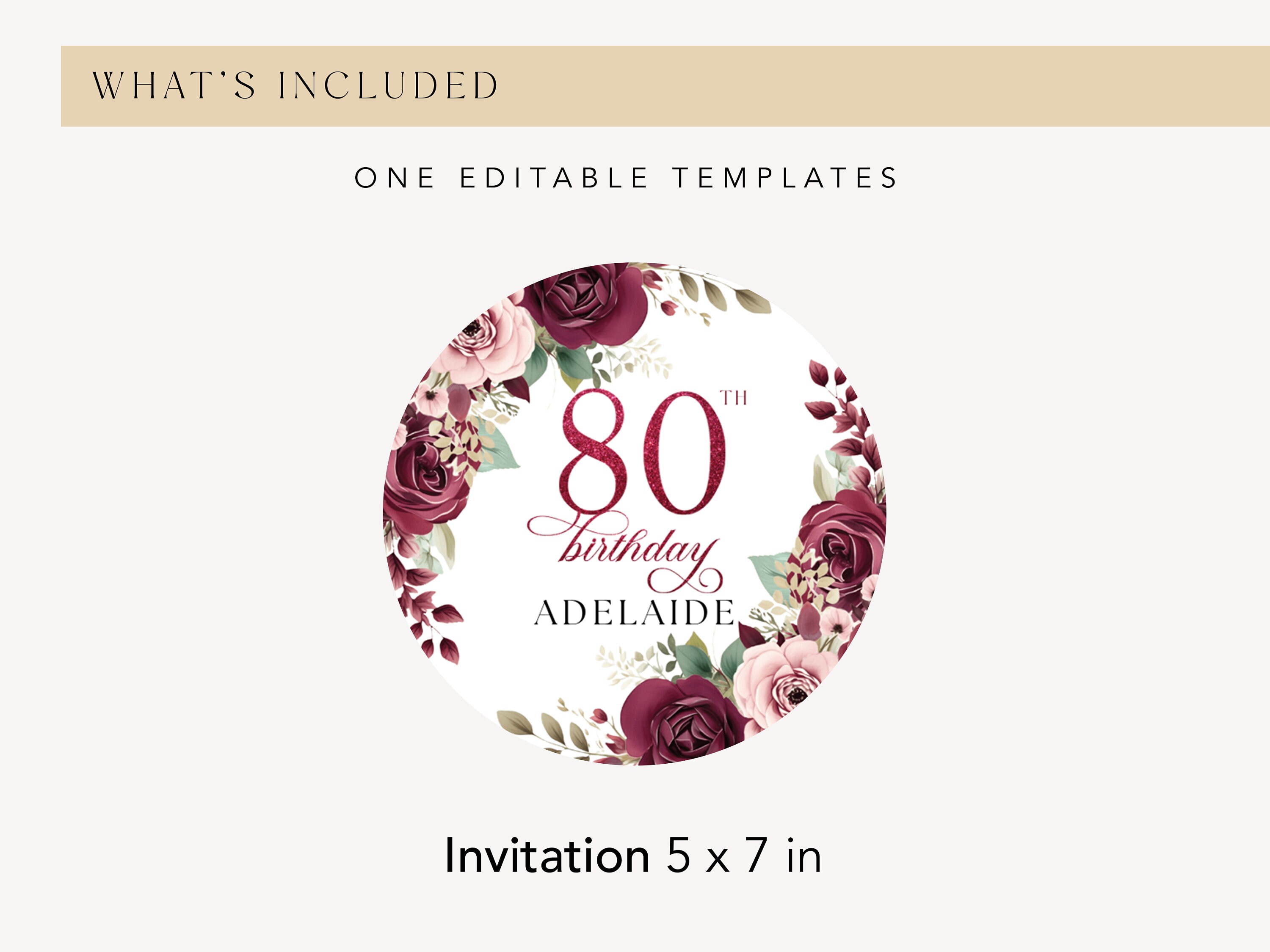 80th Birthday Cupcake Cake Topper Canva Template for Mother Grandma ...