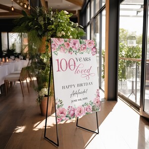 100th Birthday Welcome Sign Template for Mother Grandma Woman, Pink ...