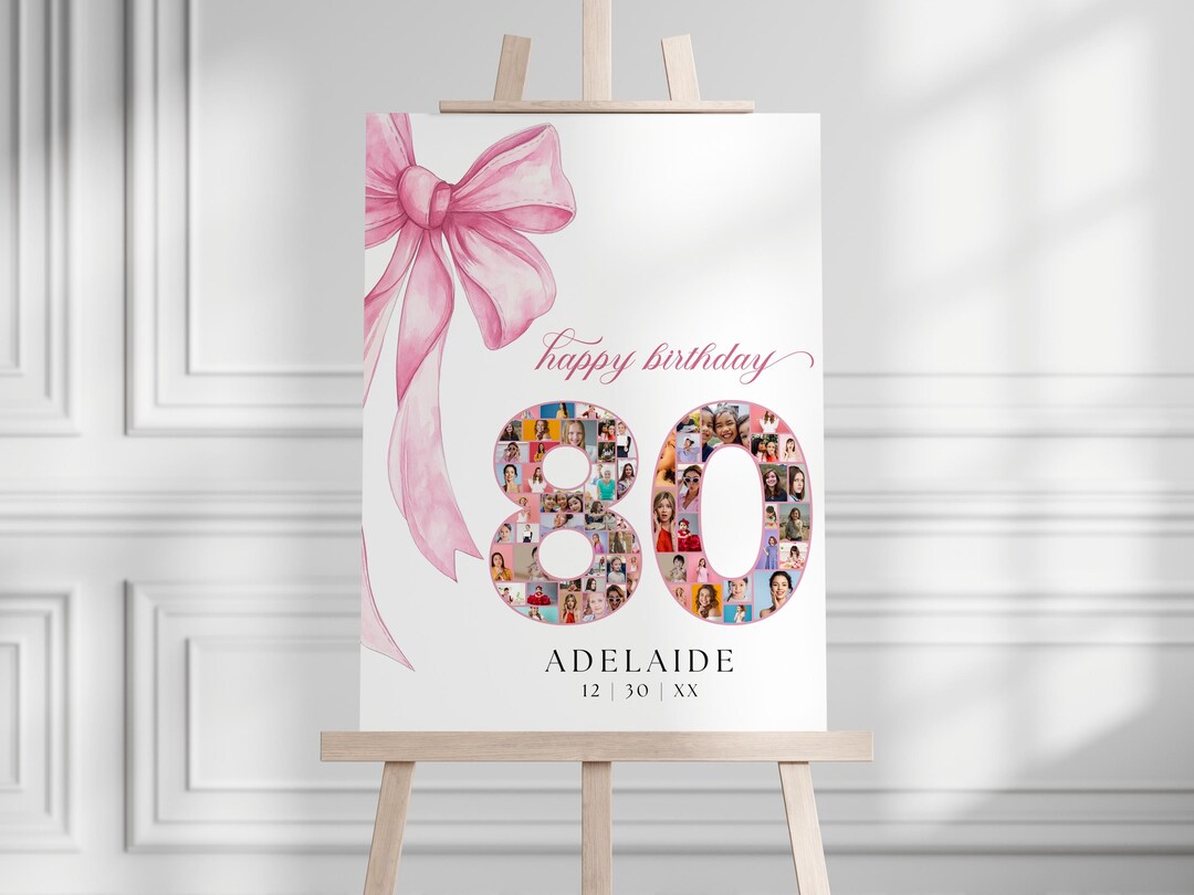 Pink Bow 80th Birthday Photo Collage Poster for Mother Grandma Woman ...