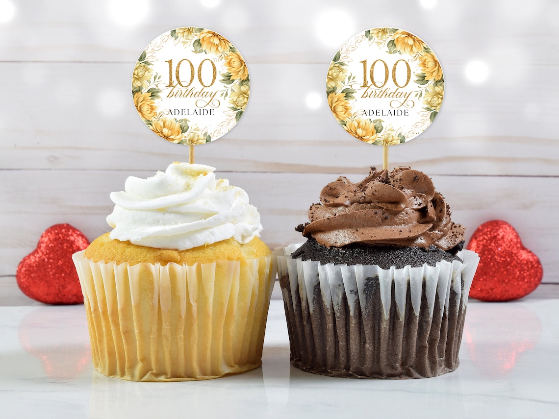 100th Birthday Cupcake Cake Topper Canva Template for Mother Grandma ...