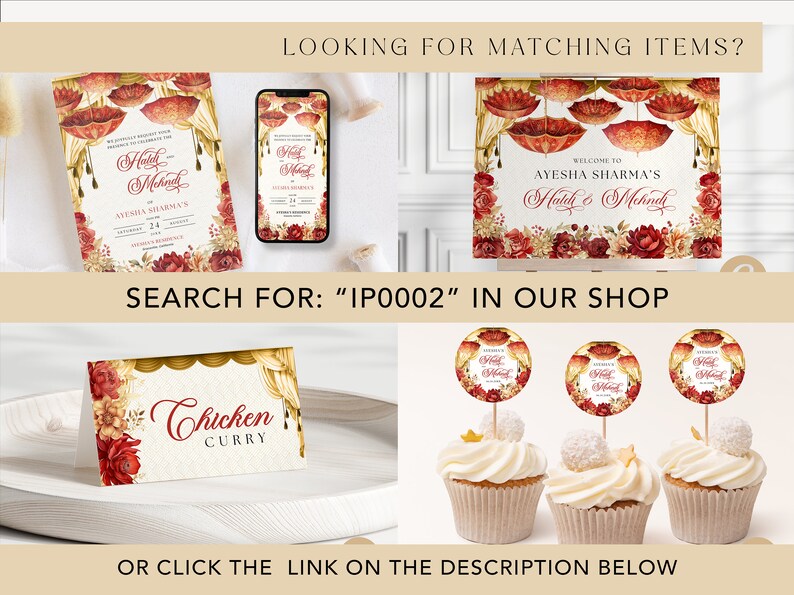 Mehndi Red Gold Editable Food Label Canva Template for Indian Wedding ...