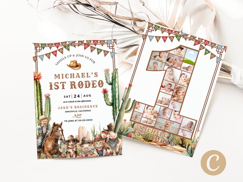 Editable My First Rodeo Birthday Invitation Canva Template With Photo ...