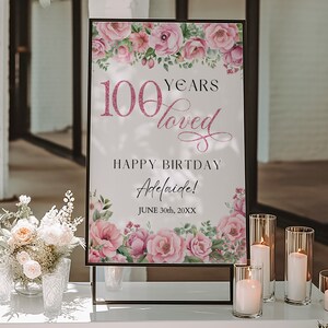 100th Birthday Welcome Sign Template for Mother Grandma Woman, Pink ...