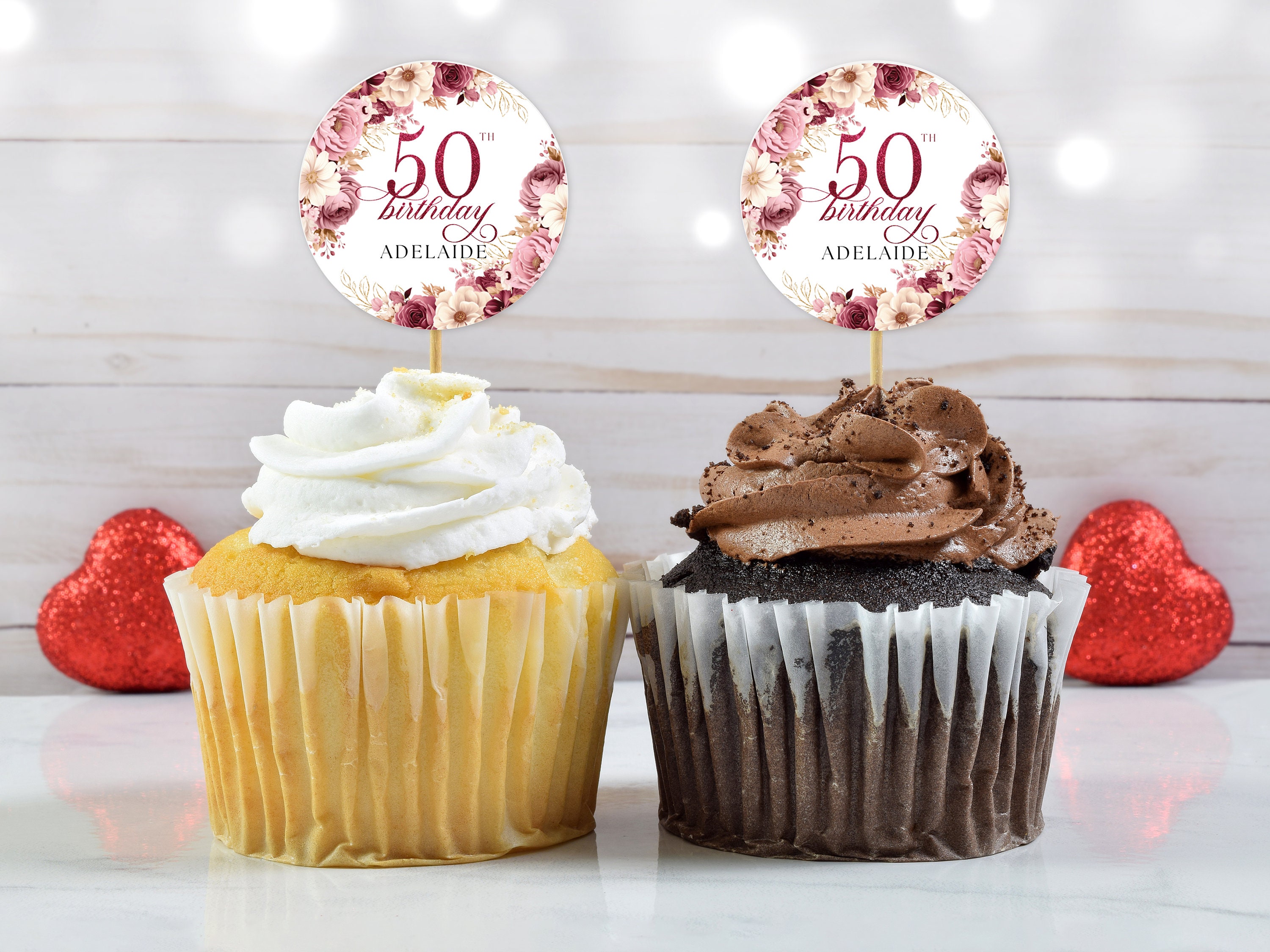 50th Birthday Cupcake Cake Topper Canva Template for Mother Grandma ...