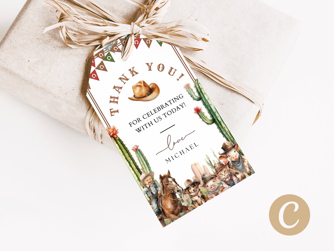 Editable My First Rodeo Birthday Thank You Tag Canva Template, Wild ...