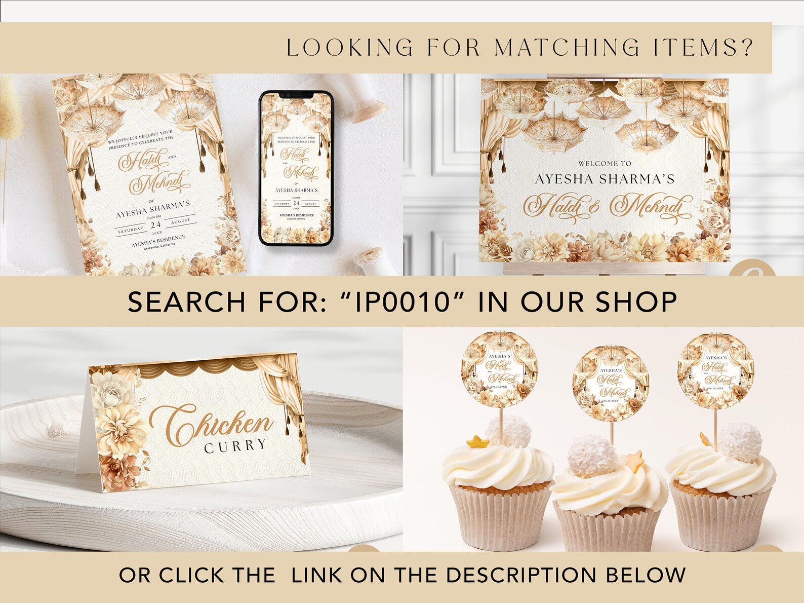 Mehndi Beige Gold Editable Food Label Canva Template for Indian Wedding ...