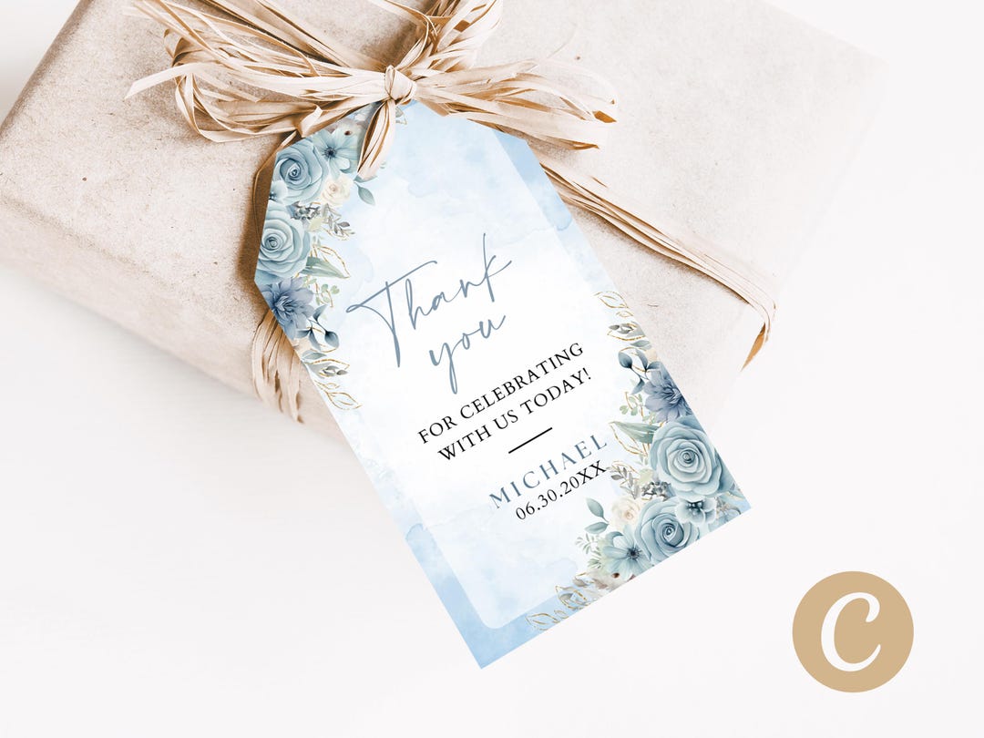 LDS Baptism Thank You Tag for Boy Canva Template, Blue Floral Flower ...
