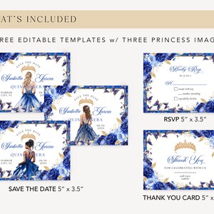 Royal Blue Gold Floral Butterfly Princess Quinceanera Save the Date ...