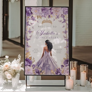 Editable Lilac Purple Gold Floral Butterfly Princess Quinceanera ...