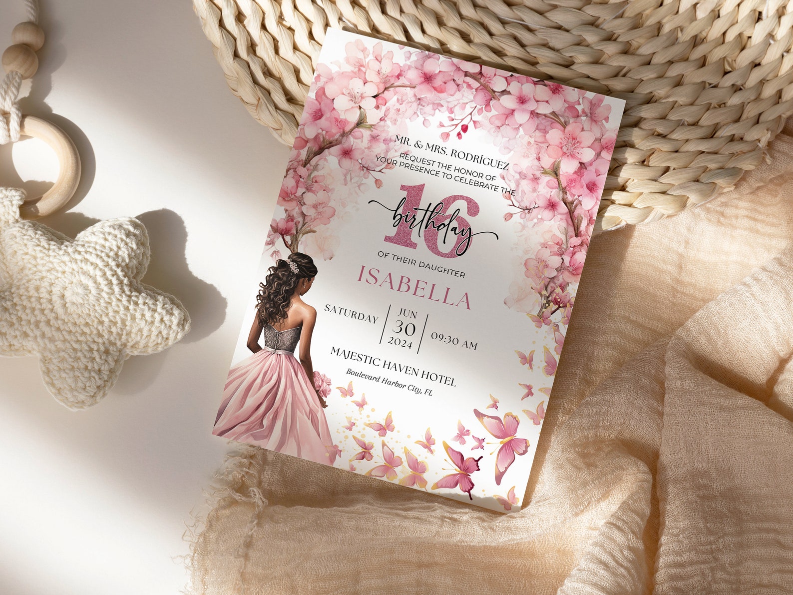 Cherry Blossom Floral Theme Invitation, Princess Butterfly Birthday ...