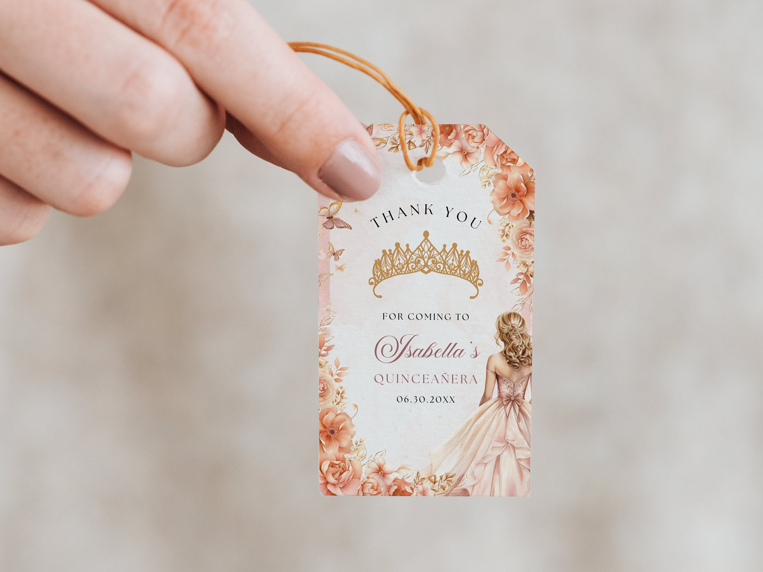 EDITABLE Elegant Rose Gold Floral Butterfly Princess Quinceanera Thank ...