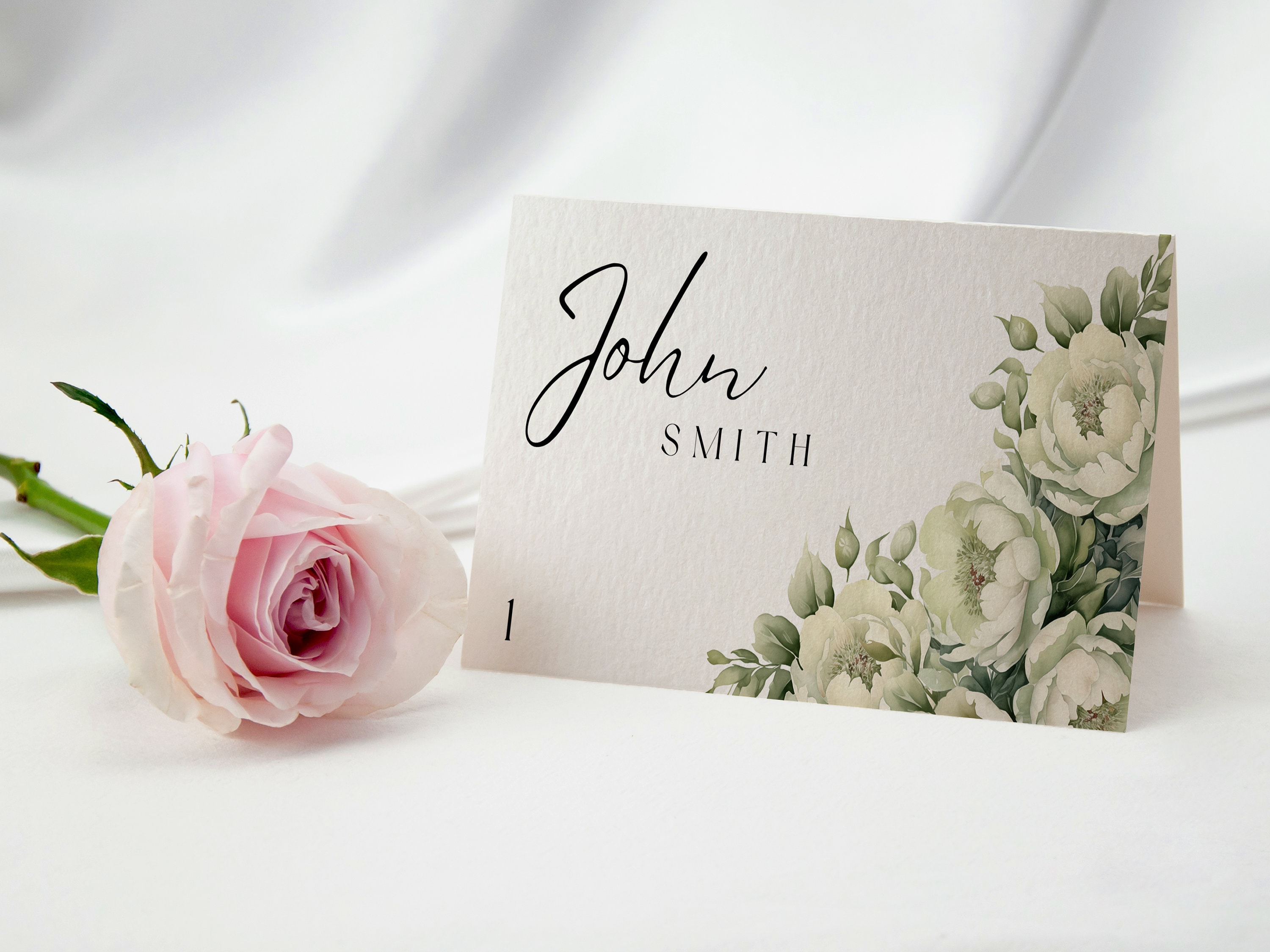 Sage Green Floral Wedding Name Card Template for Canva, Printable Name ...
