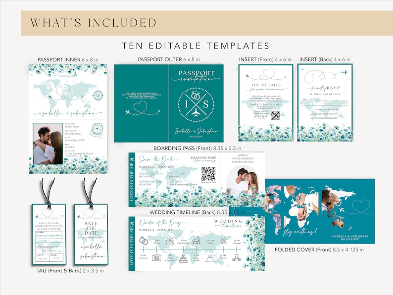 Teal Green Passport Invitation Canva Template W/ Boarding Pass & Save ...