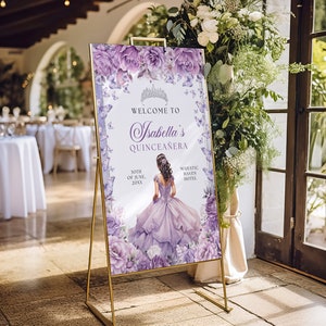 Editable Lilac Purple Silver Floral Butterfly Princess Quinceanera ...