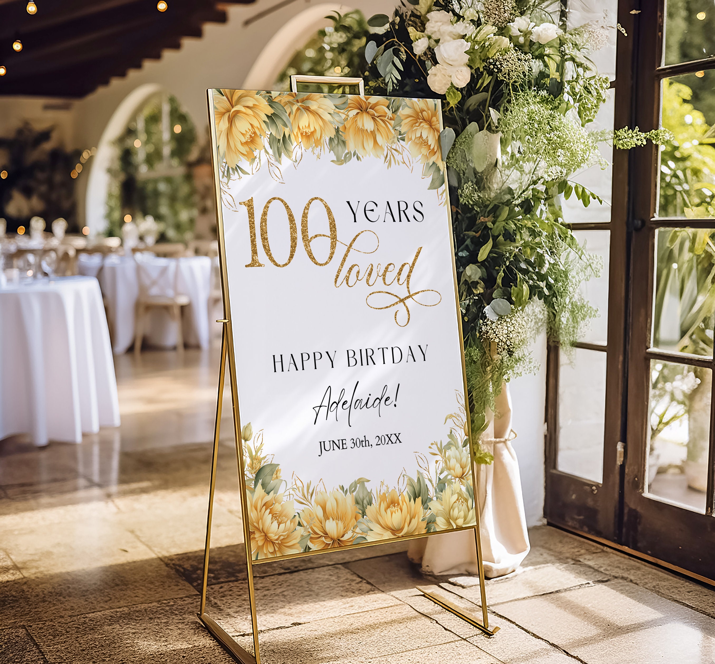 100th Birthday Welcome Sign Template for Mother Grandma Woman, Gold ...
