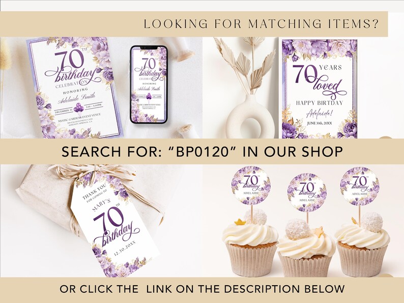 70th Birthday Thank You for Coming Tag Template Mother Grandma, Lilac ...