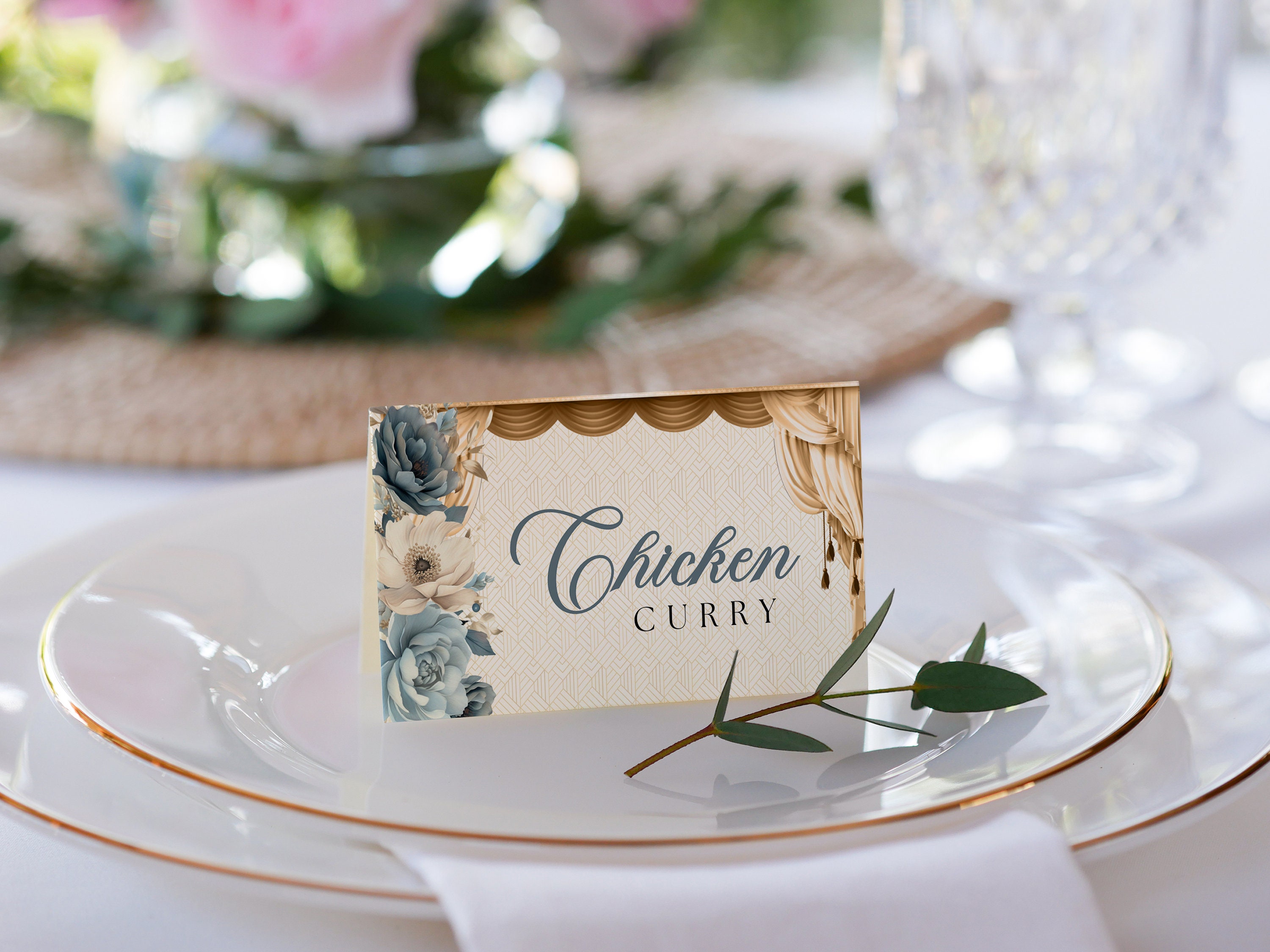 Mehndi Dusty Blue Gold Editable Food Label Canva Template for Indian ...